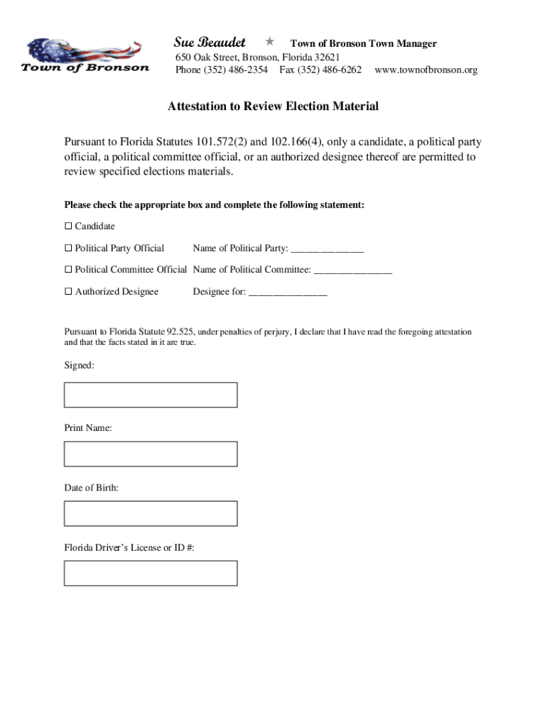 Fillable Online Attestation to Review Election Material Fax Email Print ...