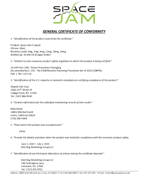 Fillable Online Elysian Labs General Certificate of Conformity (GCC ...