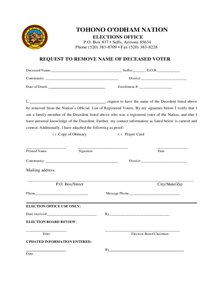 Fillable Online Removal of Deceased Voter FINAL Fax Email Print - pdfFiller