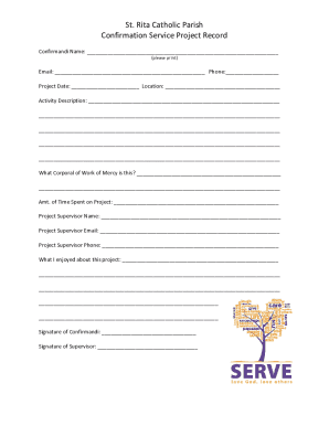Fillable Online St. Rita Catholic Parish Confirmation Service Project ...