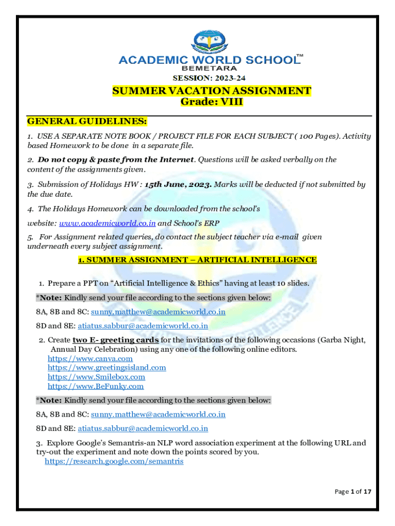 Fillable Online Summer-vacation-Holiday-Homework- ... Fax Email Print ...