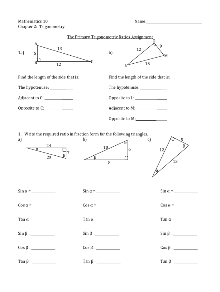 Fillable Online Primary Trigonometry Ratios - Finding Side Lengths Fax ...