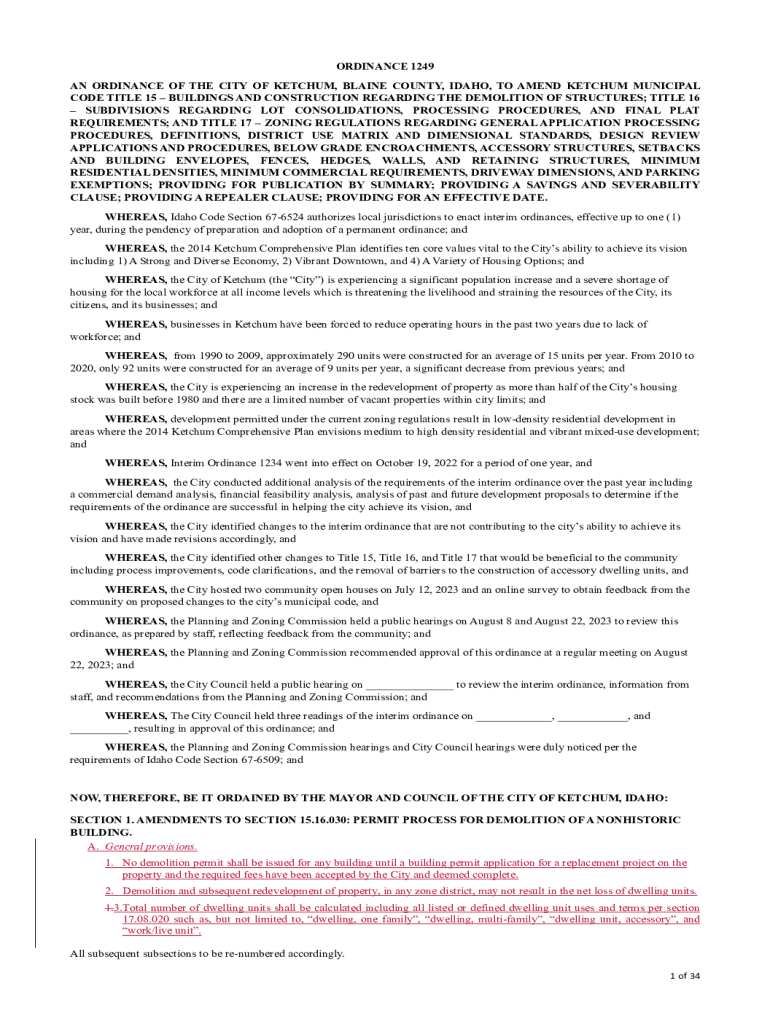 Fillable Online TITLE 15Code of OrdinancesKetchum, ID - Municode ...