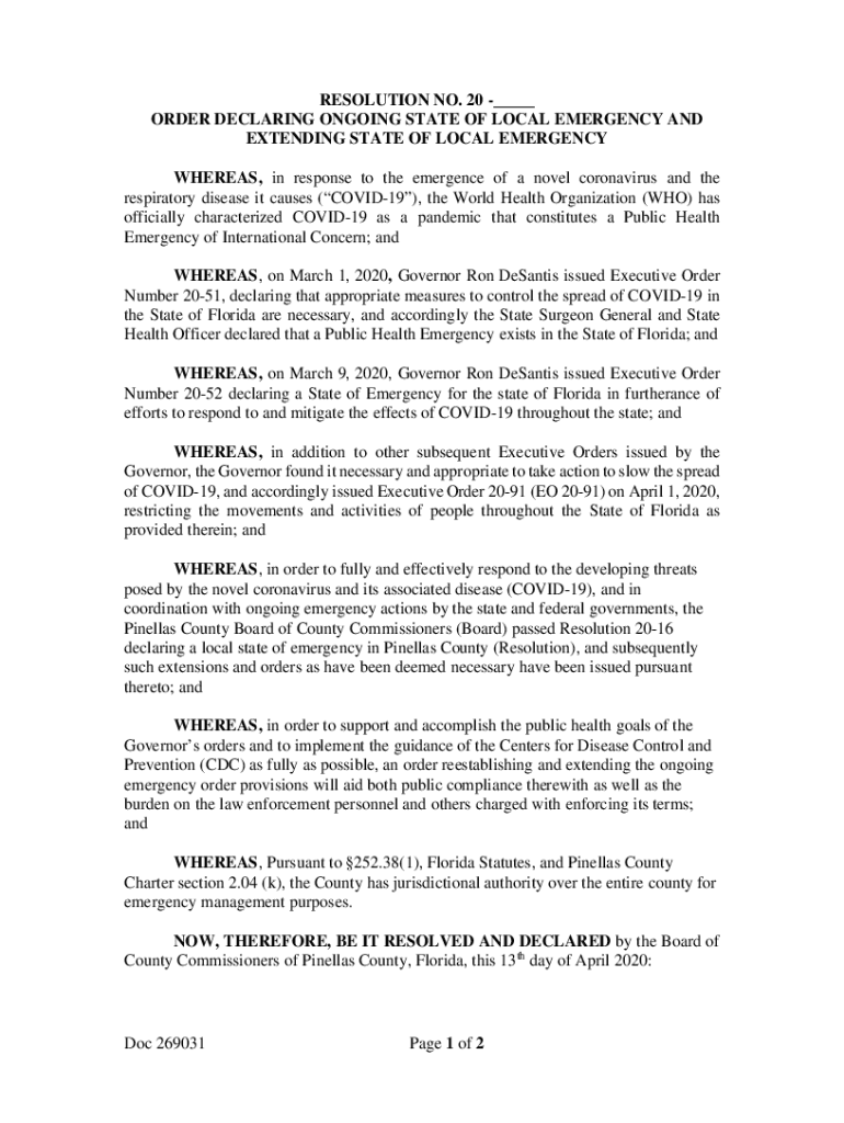 Fillable Online Executive Order Extending Declaration of Local State of ...