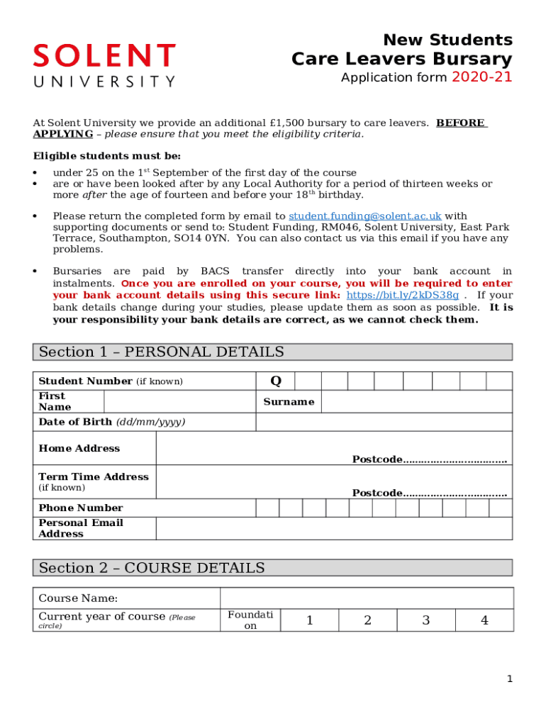 Financial Support for Care Leavers & Estranged Students Doc Template ...