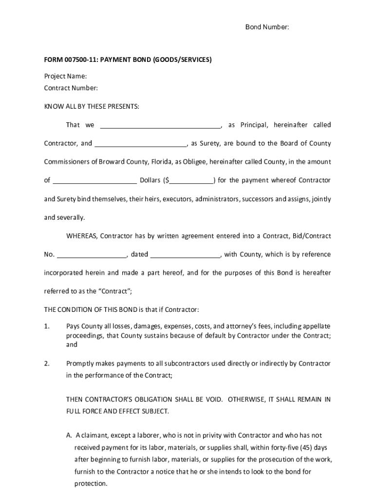 Fillable Online Form 007500-11Payment Bond Form (GoodsServices ...