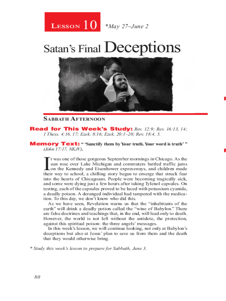 Fillable Online Lesson 10: Satan's Final DeceptionsHope Sabbath School Fax Email Print - pdfFiller