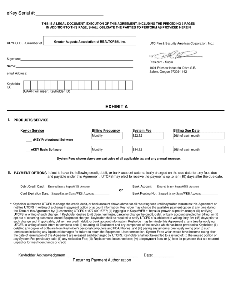 Fillable Online Fillable SUPRA EKEY Agreement Fillable Form Fax Email ...