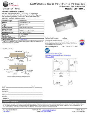 Fillable Online SPECIFICATIONS Just Mfg Stainless Steel 23-1/2" x 18 ...