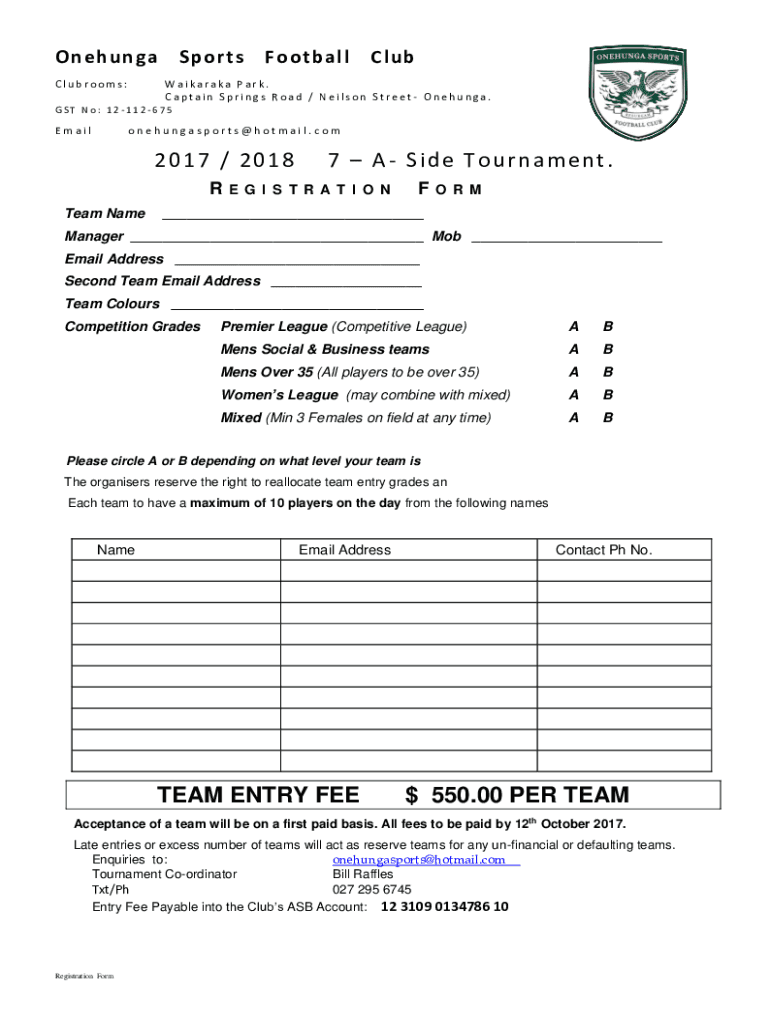 Fillable Online 7 . A . Side Tournament. Fax Email Print - pdfFiller