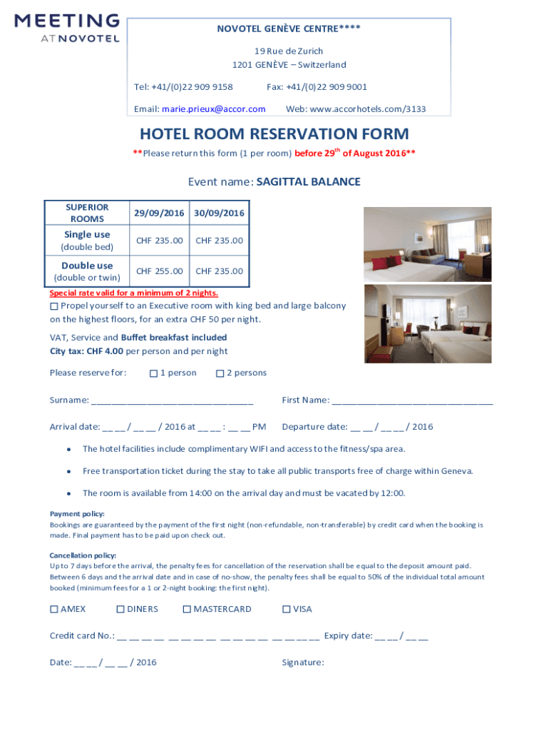 Fillable Online Novotel Genve Centre - Hotel Geneva - Accor Group Fax Email Print - pdfFiller