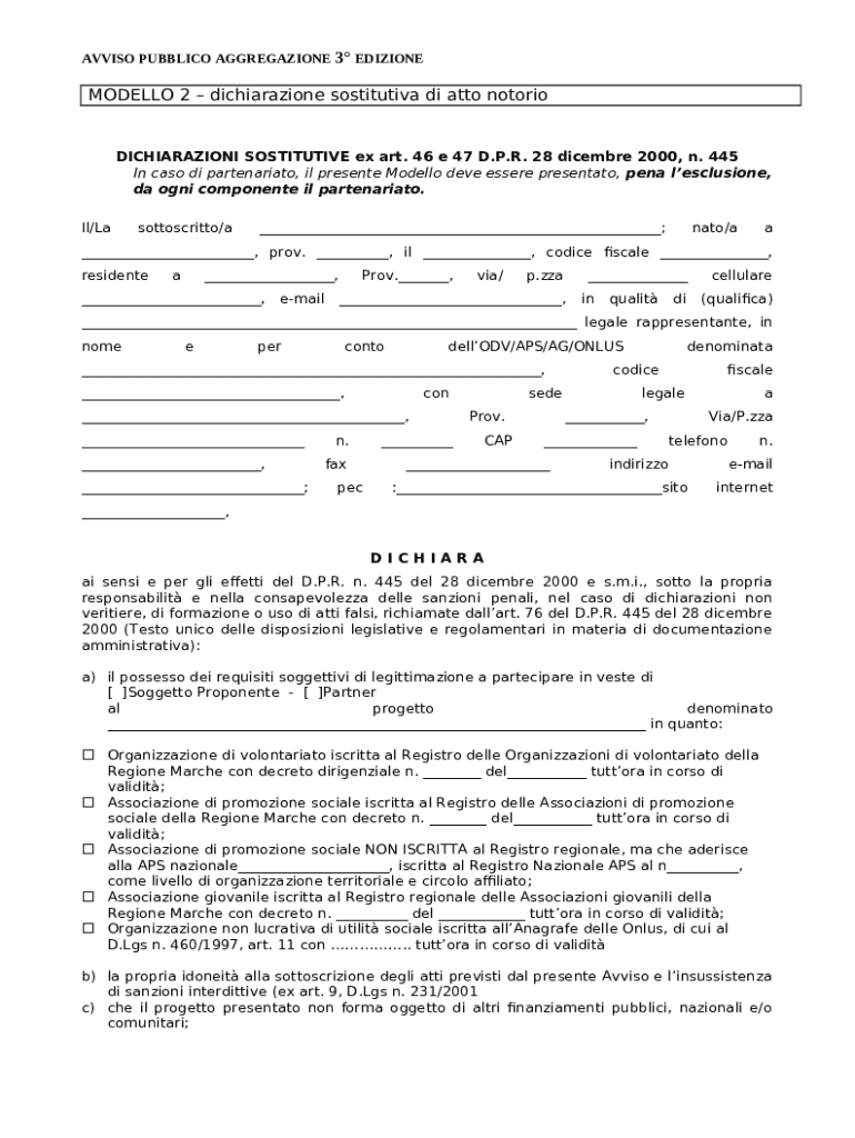 DICHIARAZIONI SOSTITUTIVE ex artt. 46 e 47 D.P.R. 28 ... Doc Template ...