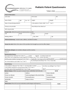 Fillable Online Pediatric Patient Questionnaire - Foundation ...