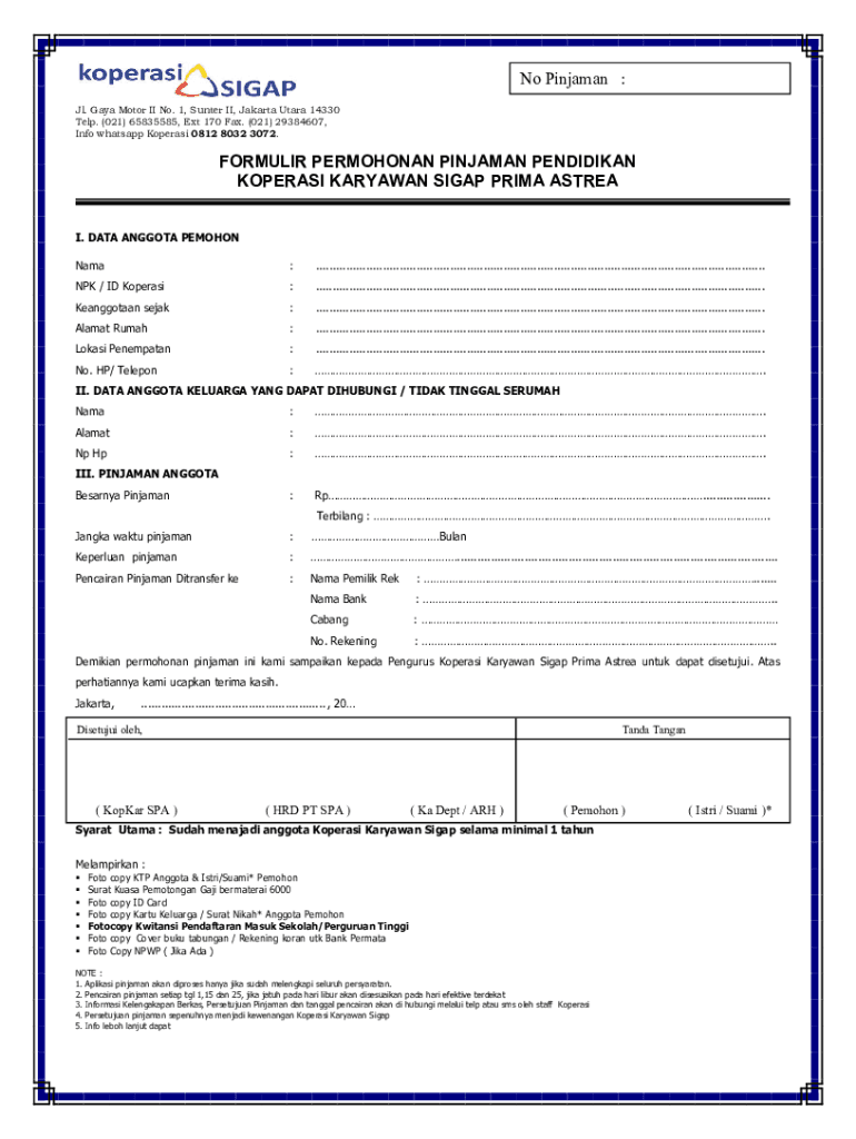 Fillable Online form pinjaman pendidikan anggota Koperasi Fax Email Print - pdfFiller