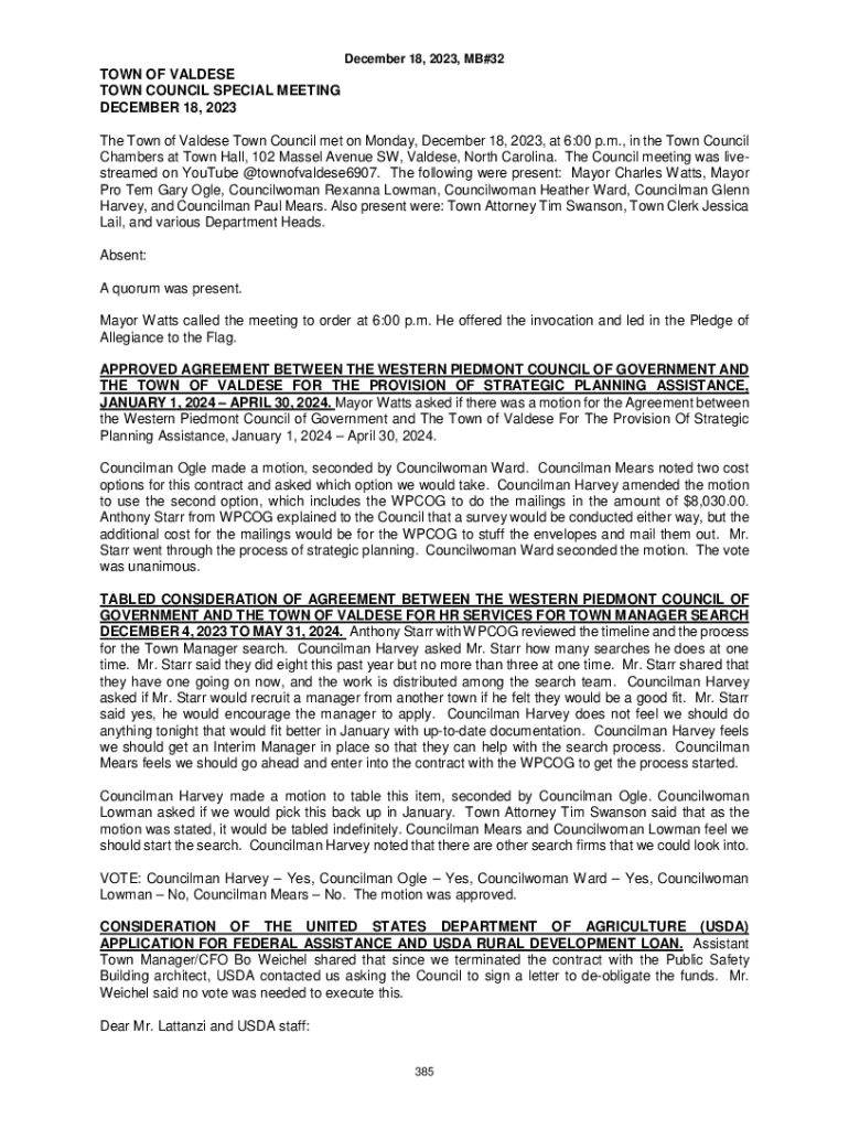 Fillable Online Valdese town council - bizpik.de Fax Email Print ...