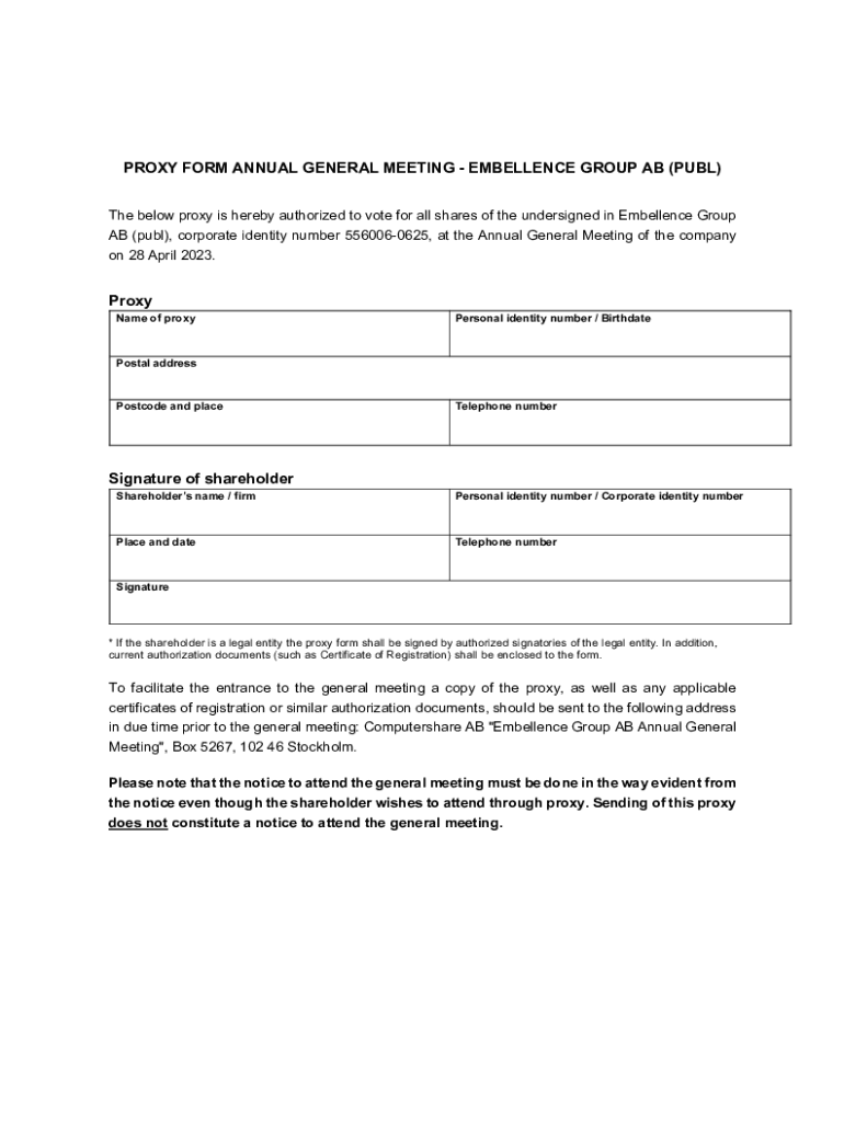 Fillable Online Embellence Group AB Updated Notice of the Extraordinary ...