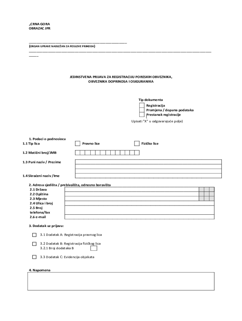 Fillable Online Obrazac PR PDV-1 C r n a G o r a Uprava prihoda i ...