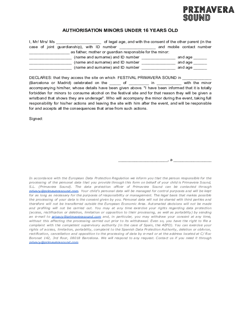 Fillable Online LETTER OF CONSENT / PARENTAL AUTHORIZATION FOR ... Fax ...