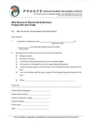 Fillable Online 2023 SEd Parent Acknowledgemt and Opt Out Form (With ...