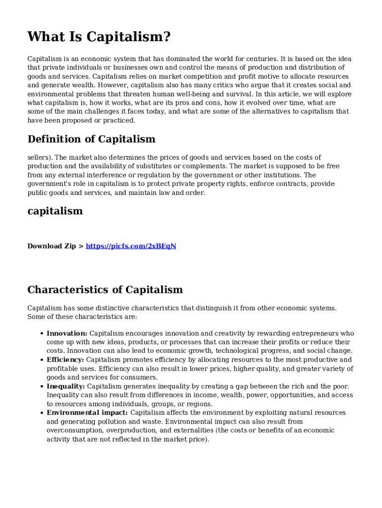 Fillable Online What Is Capitalism: Varieties, History, Pros & Cons ...