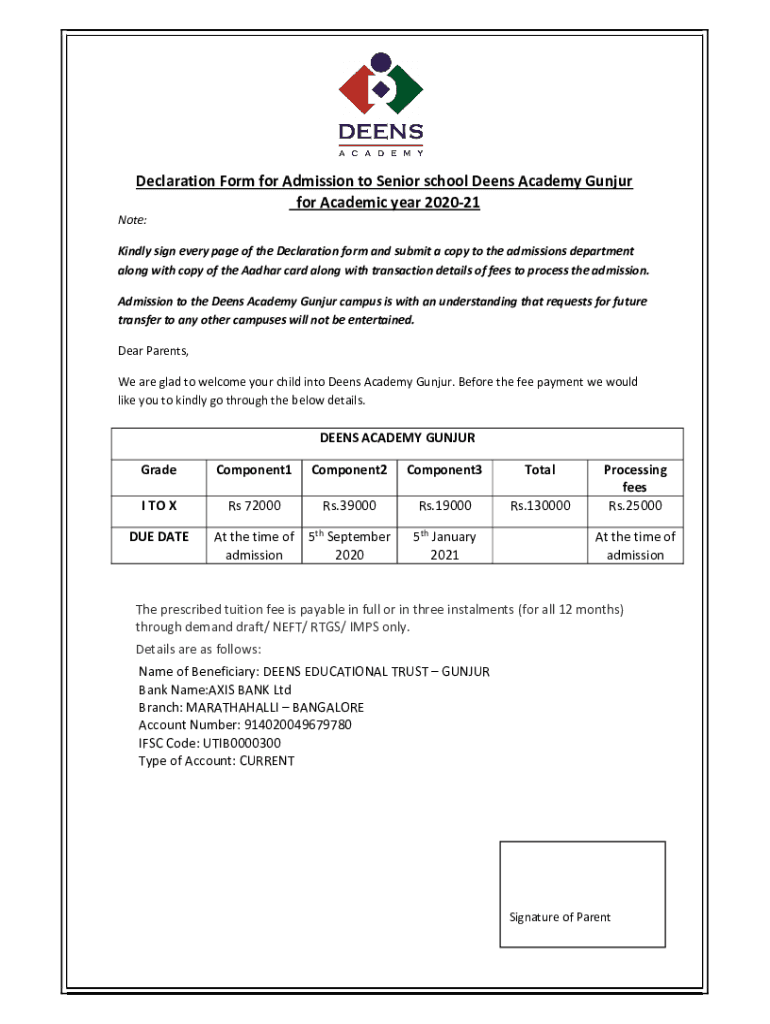 Fillable Online Fillable Online Declaration Form for Deens Academy ... Fax Email Print - pdfFiller