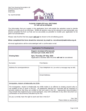Oak Tree Housing Association Ltd. Application Doc Template | pdfFiller