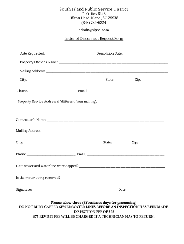 Fillable Online Letter of Disconnect Request Form Fax Email Print ...