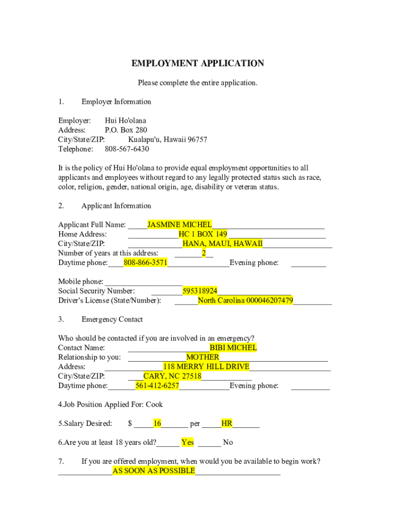 Fillable Online Hui Ho'olana, Kualapu'u, Moloka'i, Hawaii, United ...