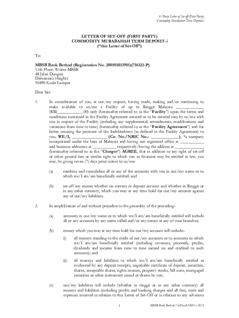 Fillable Online letter of set-off (first party) Fax Email Print - pdfFiller