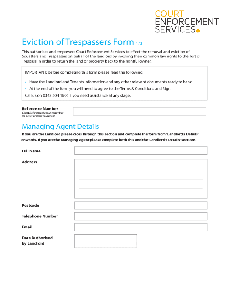 Fillable Online Possession claims against squatters Fax Email Print ...