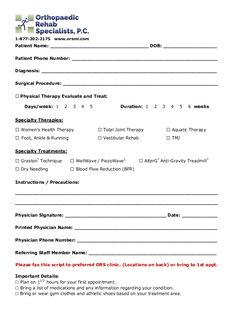 Fillable Online Women's Health Physical TherapyPelvic Health PT Fax ...