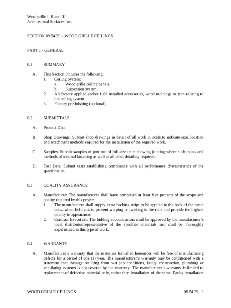 SECTION 09 54 29 - WOOD GRILLE CEILINGS. WOOD GRILLE CEILINGS Doc ...