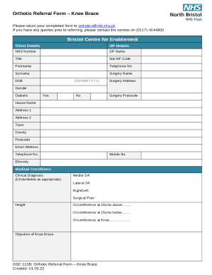 Orthotic Referral Knee Brace Doc Template | pdfFiller