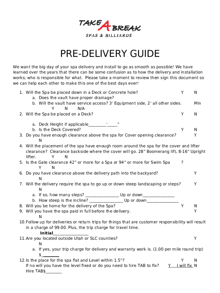 Pre-Delivery Doc Template | pdfFiller