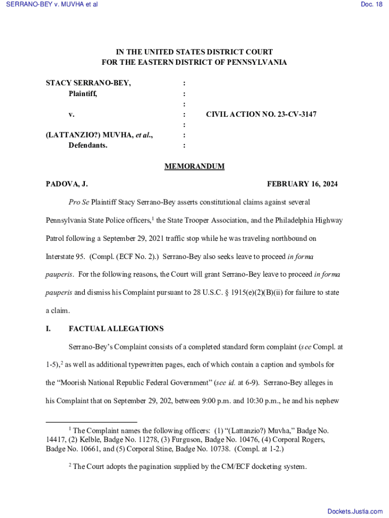 Fillable Online MEMORANDUM; ETC.. SIGNED BY HONORABLE JOHN R. PADOVA ON ...