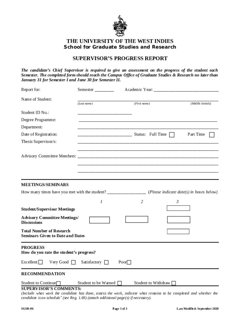uwi graduate scholarship student supervisor's progress report ... - sta ...