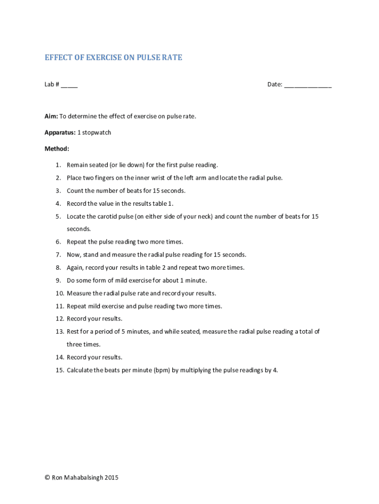 Fillable Online investigate the effect of exercise on pulse rate ...