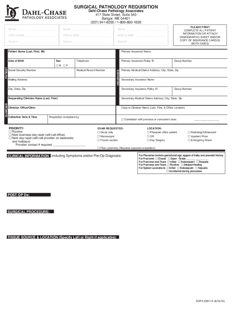 Fillable Online DCPA S8511A Surgical Pathology Fax Email Print - pdfFiller