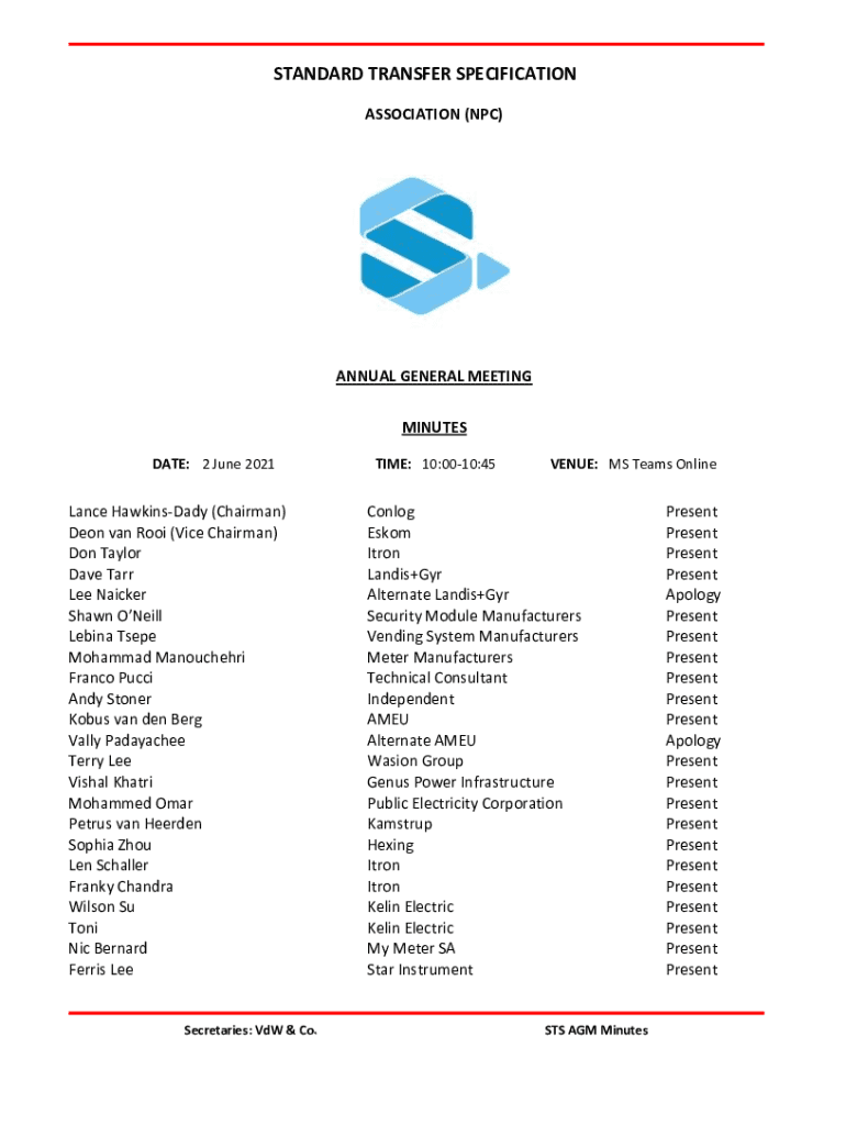 Fillable Online STS DirectorsStandard Transfer Specification Association Fax Email Print - pdfFiller