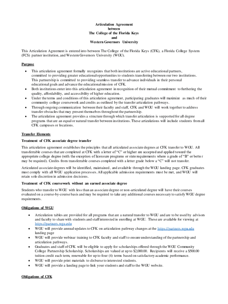 Fillable Online Western Governors University Articulation Agreement Fax Email Print - pdfFiller