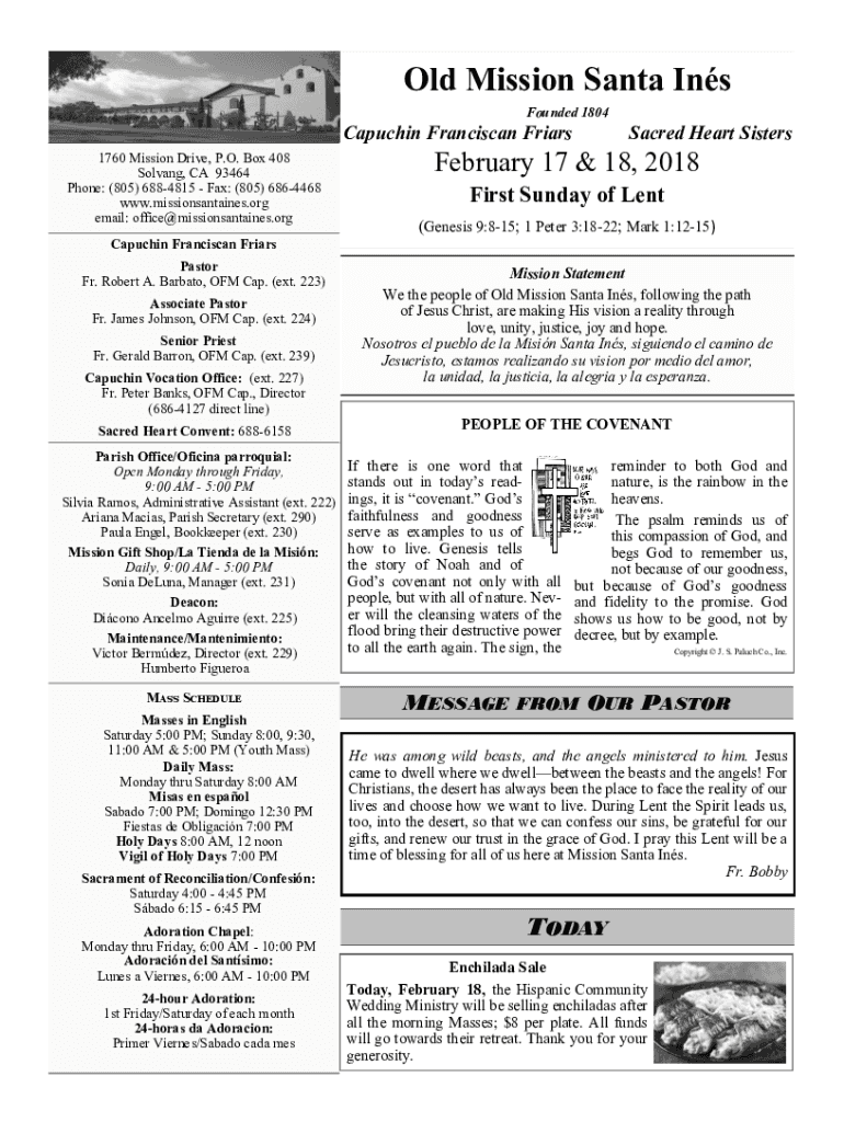 Fillable Online Old Mission Santa Ins Capuchin Franciscan Friars: Pastor ... Fax Email Print ...