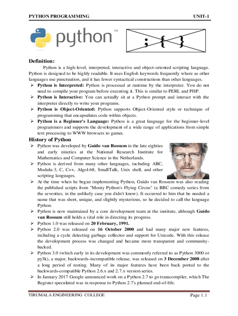 Fillable Online Oriented Scripting Language Python Was Designed To Be