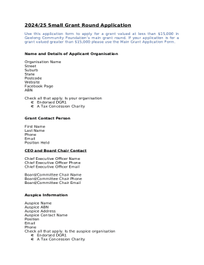 2024/25 Small Grant Application Doc Template | pdfFiller