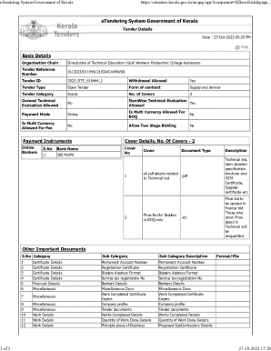 Fillable Online Tenders Status - eTendering System Government of Kerala ...