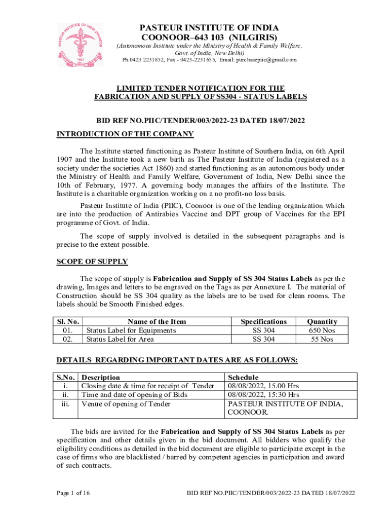 Fillable Online Status Label - Tender document Fax Email Print - pdfFiller