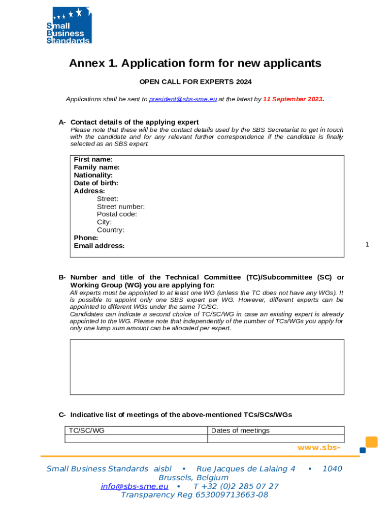 Annex 1. Application for new applicants Doc Template | pdfFiller