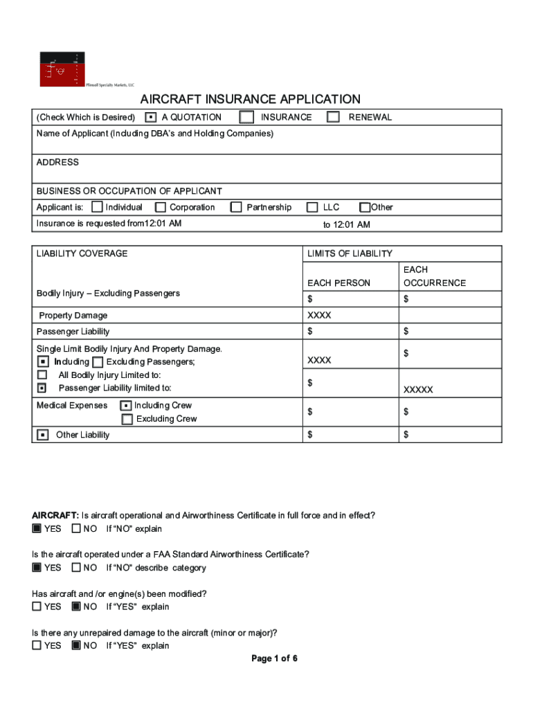 Fillable Online TURBINE AIRCRAFT INSURANCE APPLICATION.docx Fax Email ...