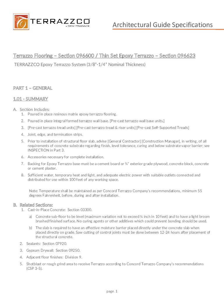 Fillable Online Thin-Set Epoxy Terrazzo Specifications Section #096623 ...