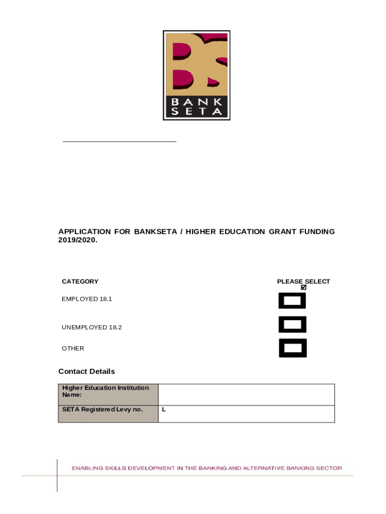 APPLICATION FOR BANKSETA / HIGHER EDUCATION GRANT FUNDING 2019/2020 Doc ...