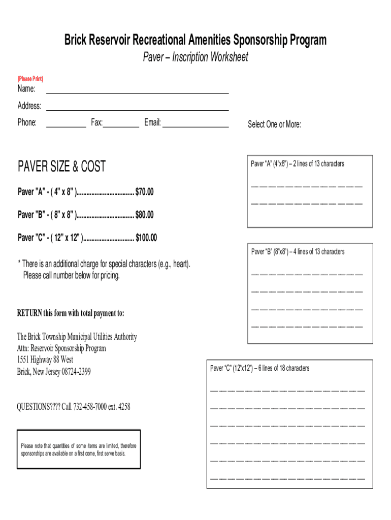 Fillable Online APPLICATION BRICK PAVER PROGRAM Fax Email Print - pdfFiller